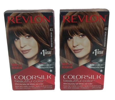 2 NEW REVLON COLORSILK #43 MED GOLDEN BROWN Permanent Hair Dye Unique ...