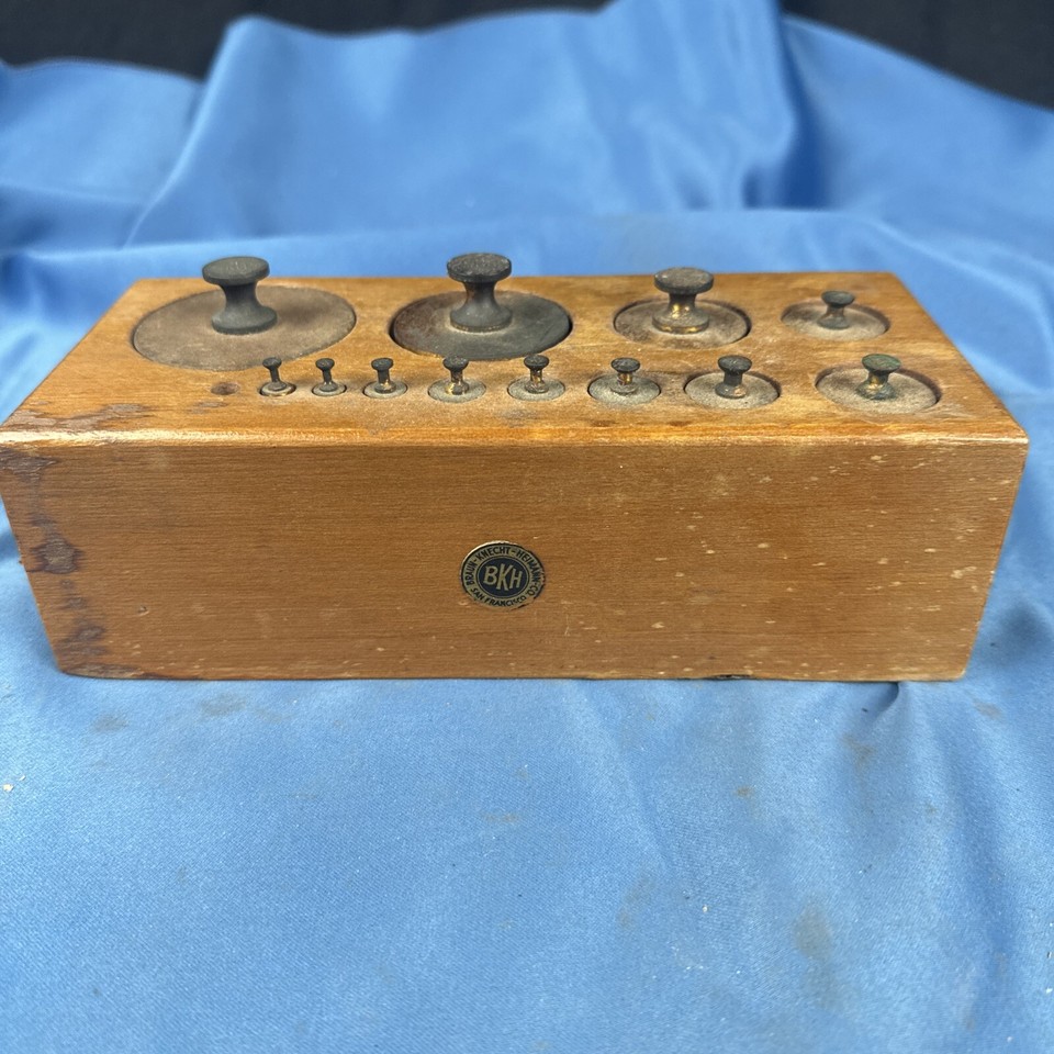 Vintage Balance Scale Weight Set 1000g to 1g 12 weights w/Wood Storage ...