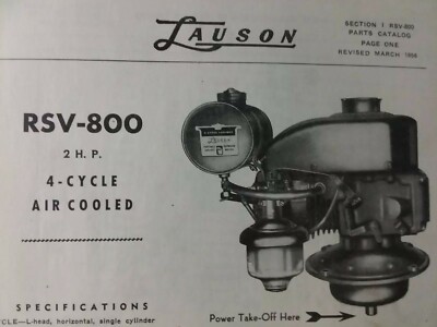 Lauson RSV-800 Vertical 4-Cycle Gasoline Engine Parts Manual Lawn Mower ...