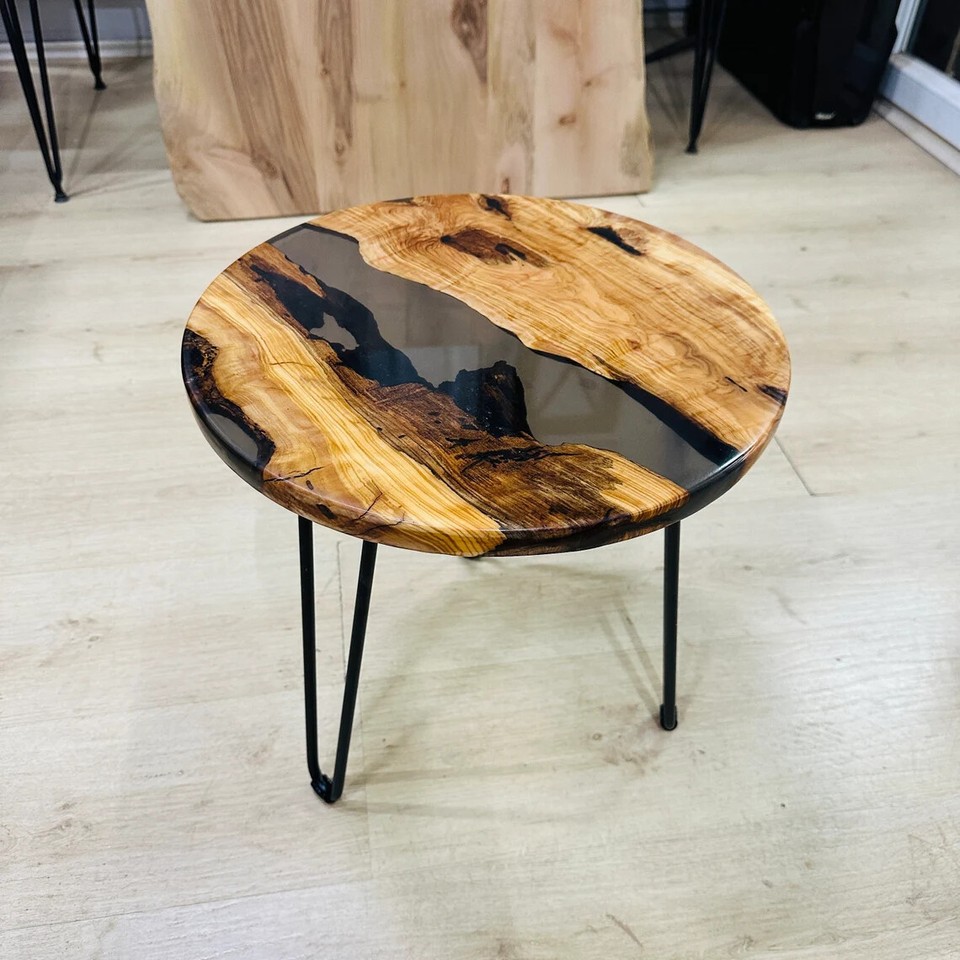 Black Transparent Epoxy Resin Olive Wood Coffee Table - Mid Century ...