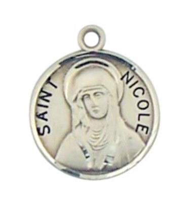 Patron Saint St Nicole 7/8 Inch Sterling Silver Medal on Rhodium Plated ...