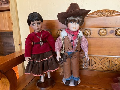 Western Doll Couple: Cowboy and Native American Girl with stands | eBay
