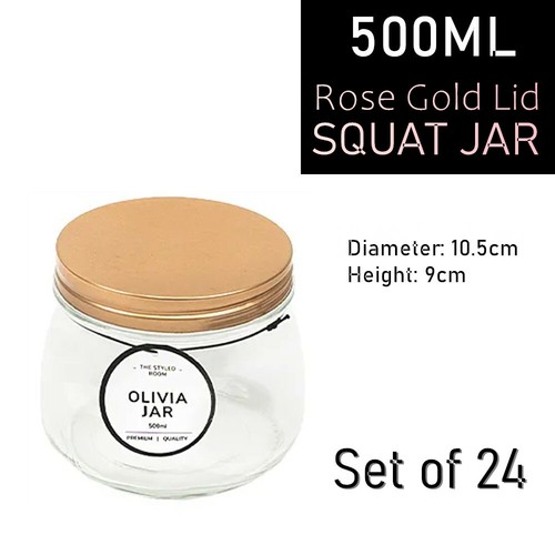 24x Glass Food Grade Squat Jars 500ML Kitchen Storage Lid Container ...