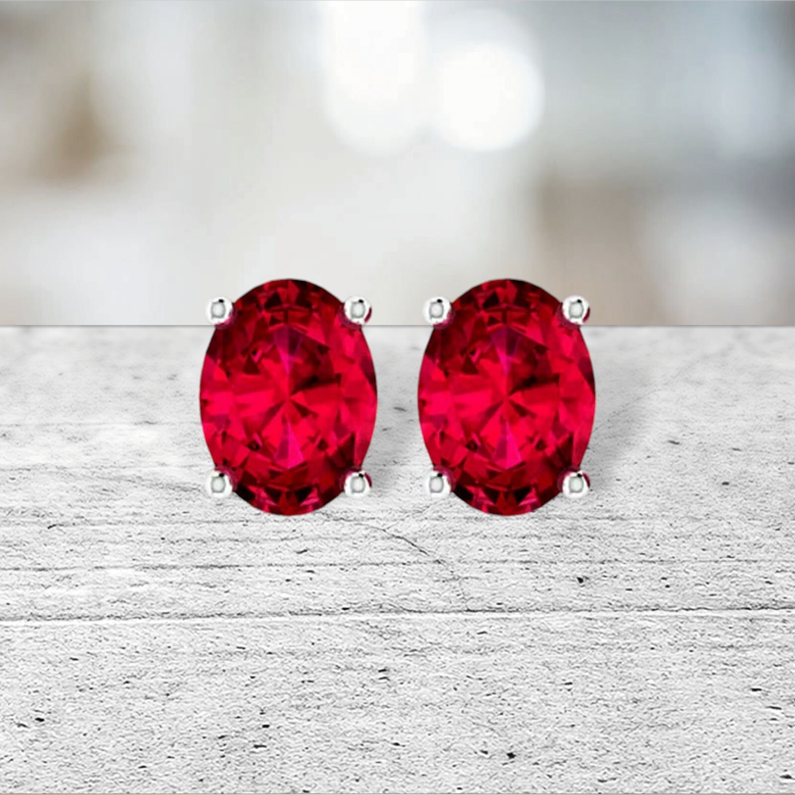 1.25 ct. Oval Genuine Ruby Stud Earrings in Sterling Silver | eBay