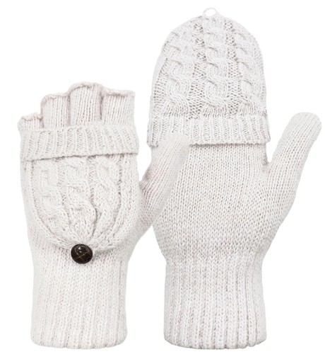 Winter Fingerless Gloves Mittens for Women Men Warm Wool Knitted ...