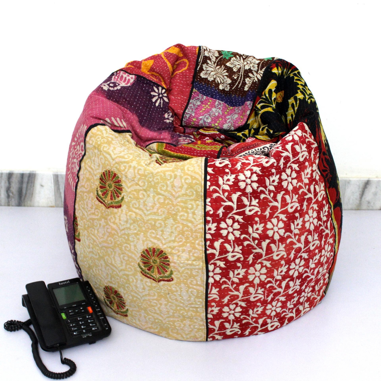 Handmade Cotton Floral Kantha Bohemian Round Pouf Gypsy Bean Bag Lounge ...