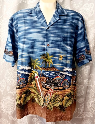 Vintage Kys Palm Surfboard Motorcycle Hawaiian Aloha Shirt Sz XL Made in Hawaii | eBay