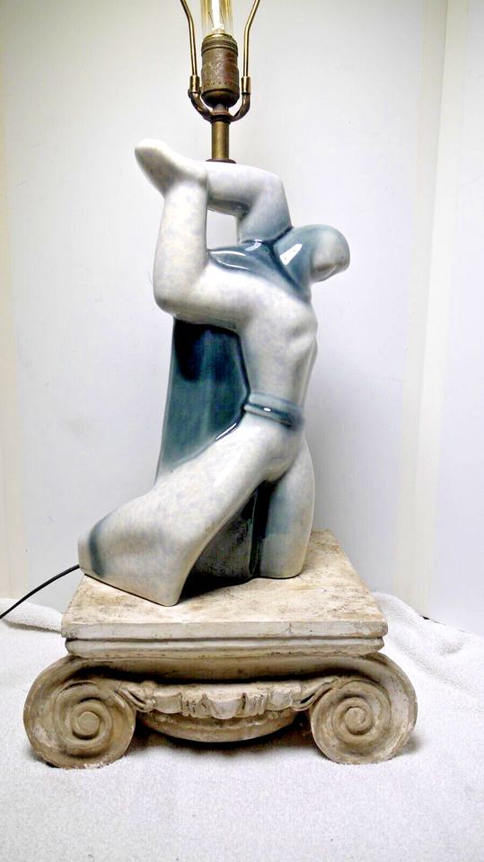 Modernism 1950's Ceramic Lamp/Male Figure on Classic Ionic Column Base ...