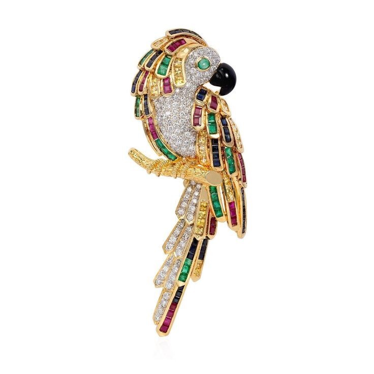 Multi Gemstone Luxurious Parrot Design Brooch 925 SS Cocktail Party ...