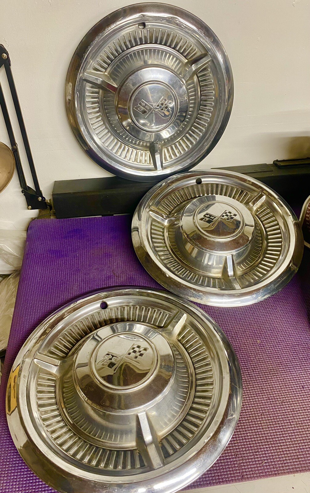 3 ANTIQUE Vintage 1958 Chevy Impala Dog Dish Hubcaps Biscayne CORVETTE ...