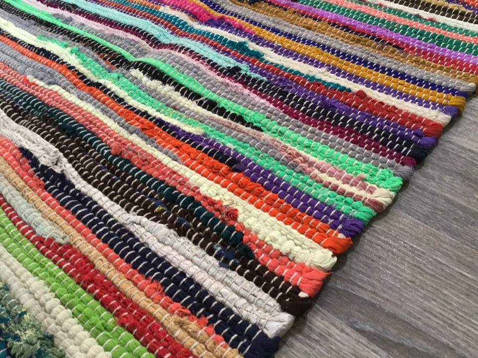 Rug Rag Rugs Multi Colour Mat Recycled Cotton Hand Woven Chindi Mats ...