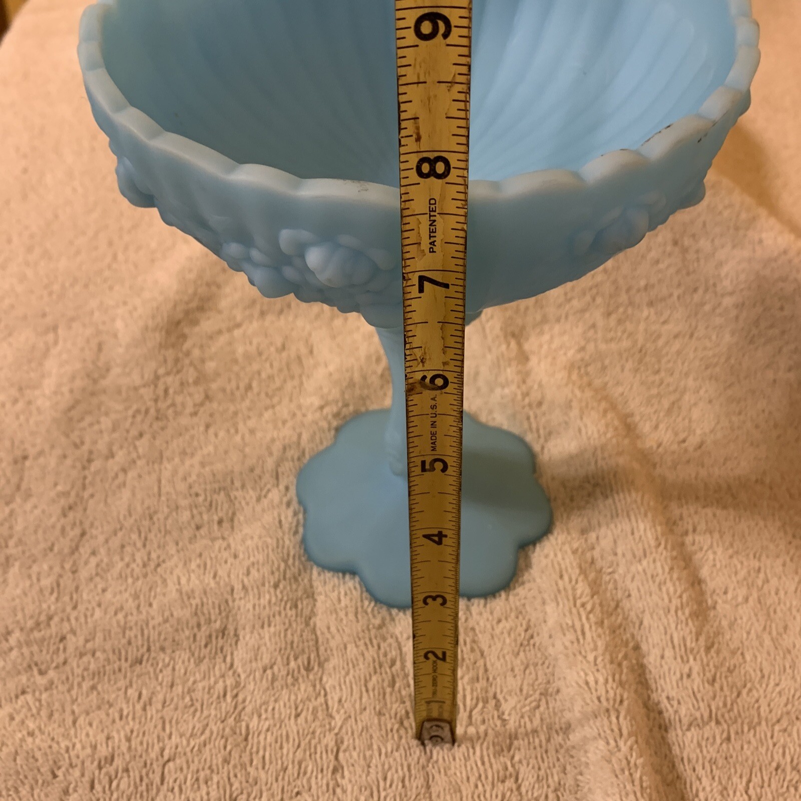 Vintage Fenton Blue Satin Custard 7 3/4” Art Glass Pedestal Stem ...