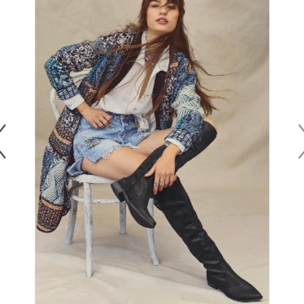 Free People Brenna Over The Knee Black Distressed Boots New in Box | eBay