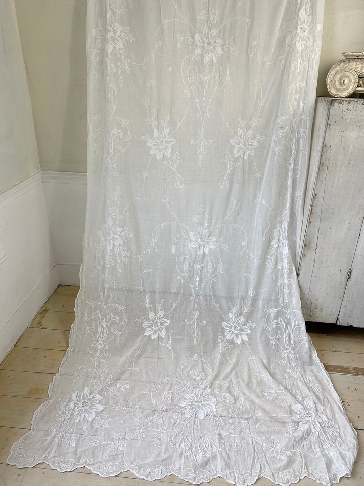 GORGEOUS Antique Tambour Lace Sheer Curtain Panel 1800s White Lacework ...