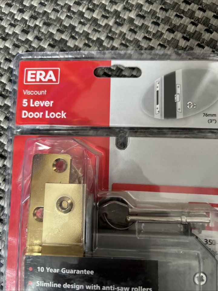 5 Lever Mortice Deadlock Door Lock ERA Viscount High Security 3" Brass ...