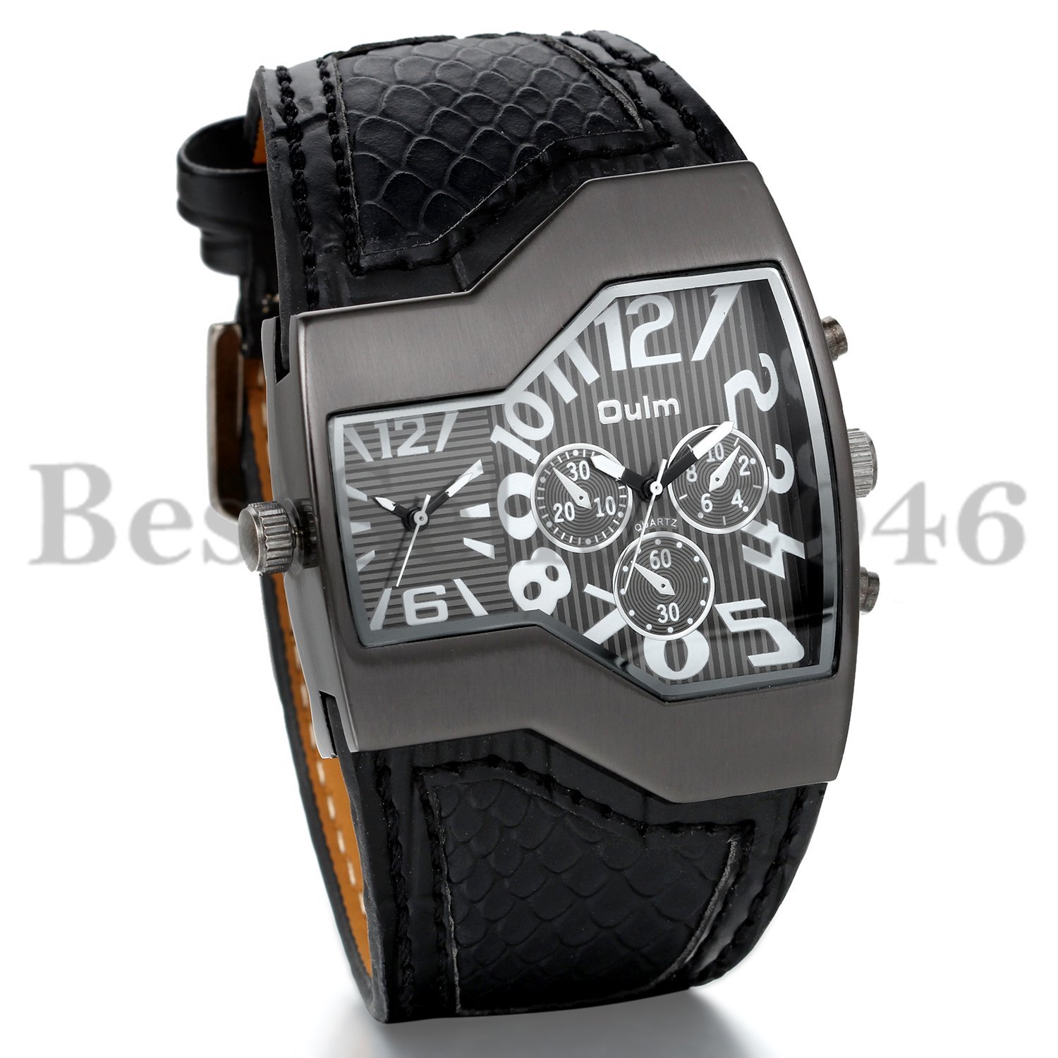 Mens Large Face Dual Time Quartz Analog Wide Leather Wrist Military ...