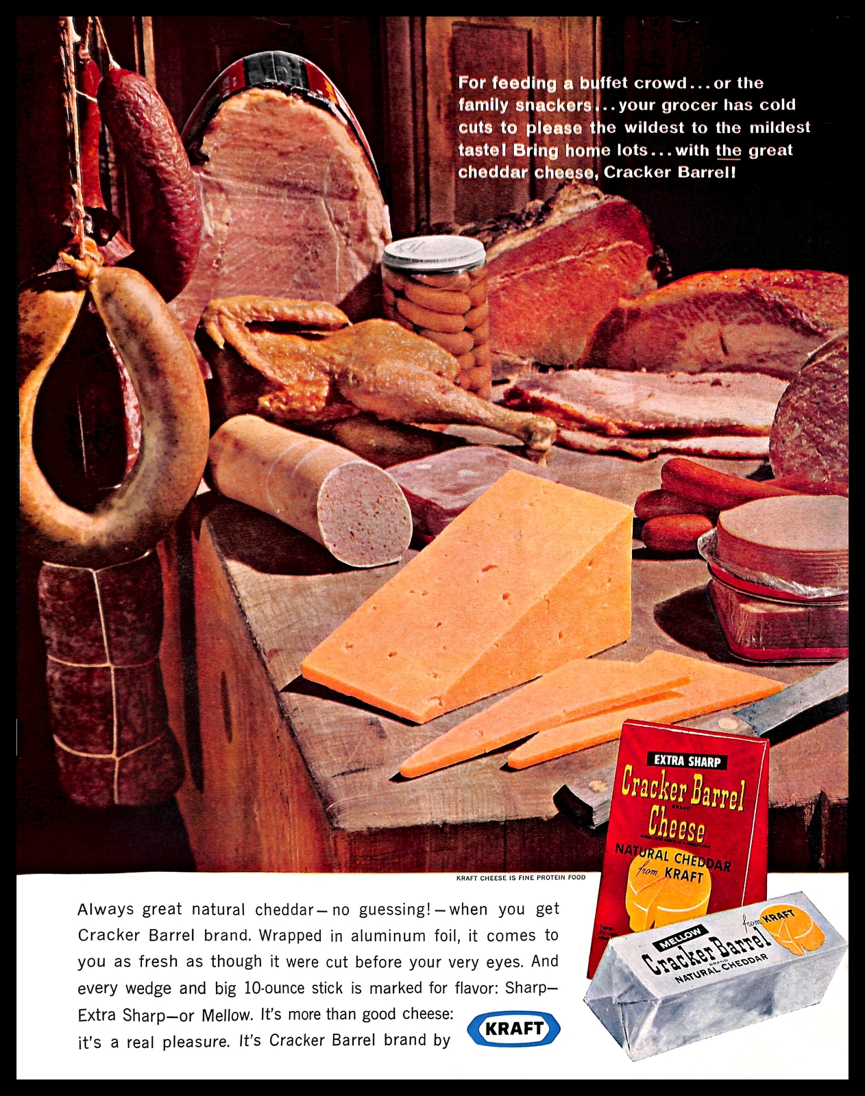 1963 Kraft Cracker Barrel Cheese Vintage PRINT AD Natural Cheddar Meats ...