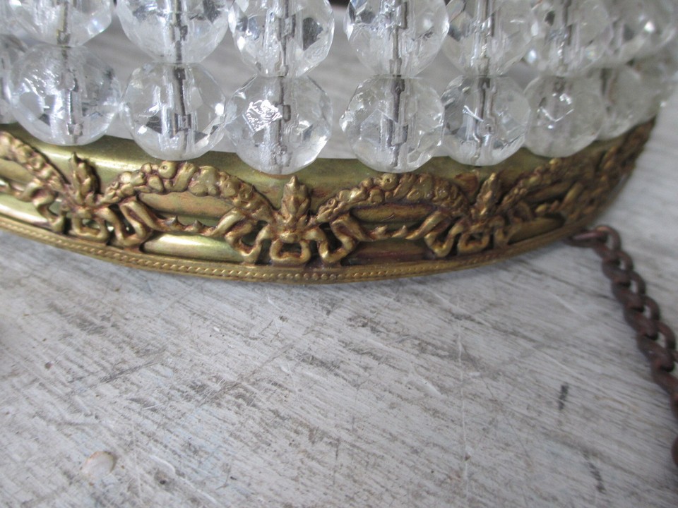 Antique Crystal Beaded Strand Light Fixture Hanging Dome Ceiling ...