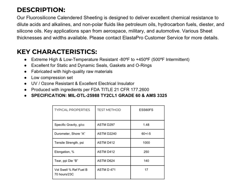 Fluorosilicone Rubber Sheet 12x12” .032 High Temp FDA Fuel Resistant ...