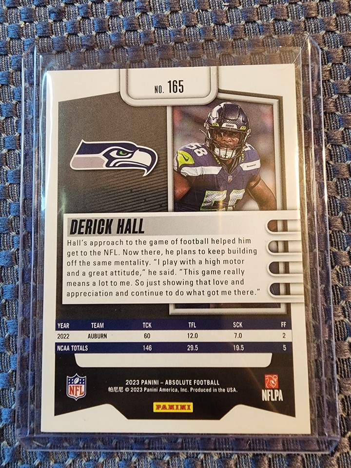Derick Hall 2023 Panini Absolute Football Green Parallel RC 165 Seattle ...