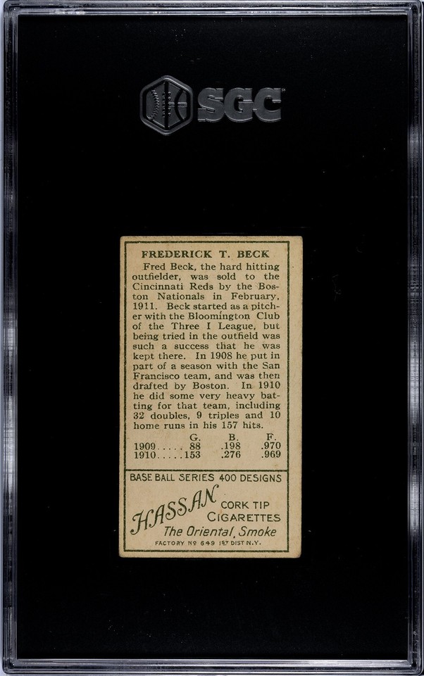 1911 T205 Hassan 649: FRED BECK Boston Rustlers ~ SGC 3 | eBay