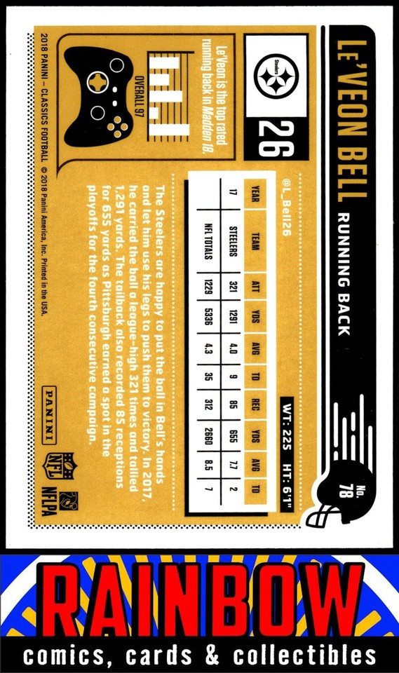 2018 Panini Classics #78 Le'Veon Bell Pittsburgh Steelers | eBay