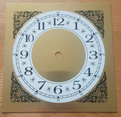 180mm Square Clock Dial Face - White & Brass/Gold Finish - Arabic ...