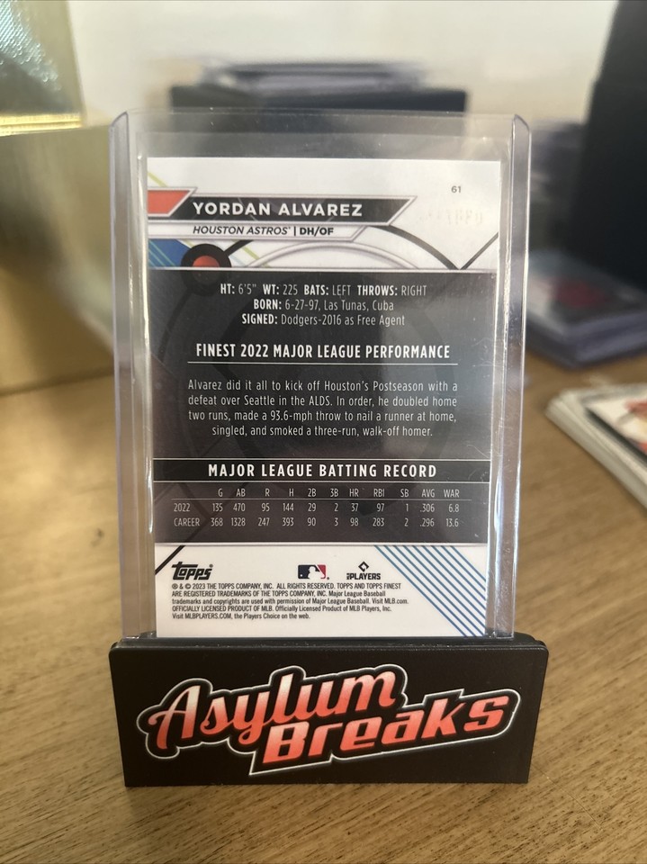 2023 Topps Finest - Blue Refractor #61 Yordan Alvarez /150 | eBay