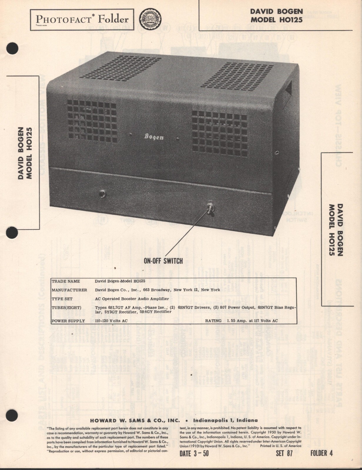 David Bogen - Audio Amplifier - Model H0125 - Photo Fact Folder - 1950 ...