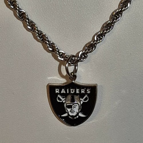 LAS VEGAS RAIDERS Chrome Pendant Charm / STAINLESS ROPE CHAIN NECKLACE ...