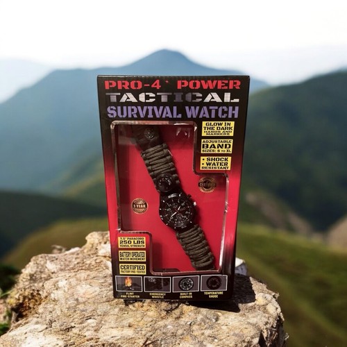 Pro-4 Tactical 6 In 1 Survival Watch- Paracord, Compass, Temp & More | eBay