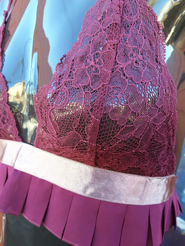 Frederick's of Hollywood Halter Lace Burgundy Rose Sexy Small Nylon Top ...