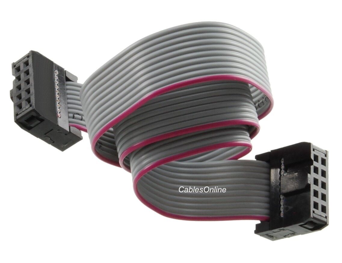 5-Pack 1ft. (2x5) Female to Female 2.54mm-Pitch 10-wire IDC Flat Ribbon ...