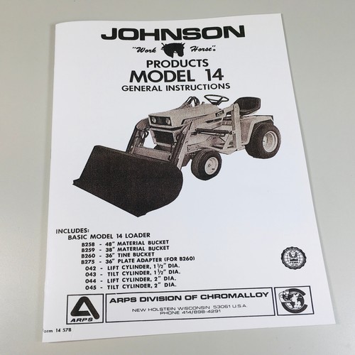 Johnson 14 Loader Tractor Owners Operators Manual Instructions Parts ...