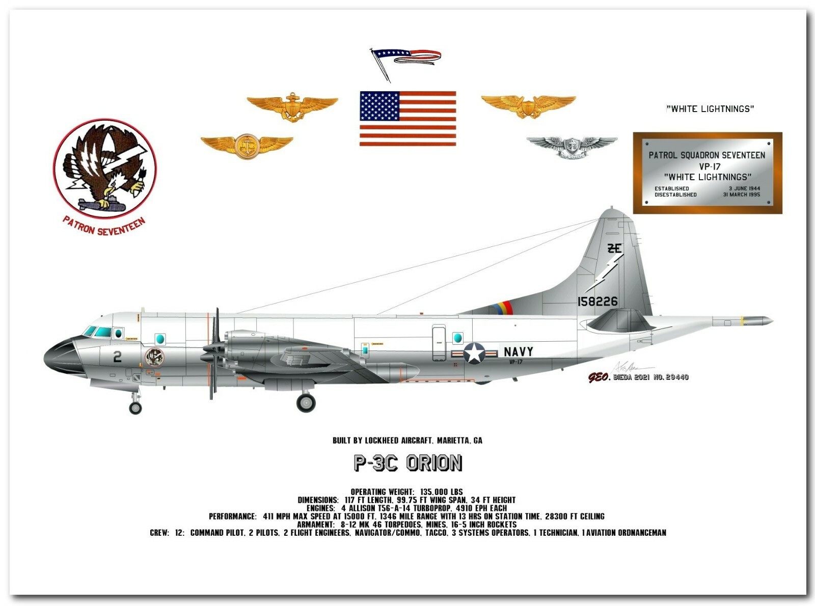 P-3C Orion, VP-17 White Lightnings, from 1980s - 1995, US Navy aircraft ...