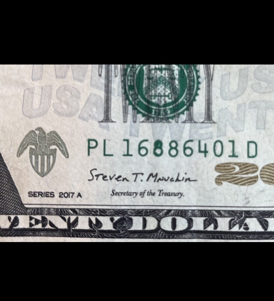 $20 Twenty Dollar Bill Note 2017 A #8 Ink Stain Error Number PF ...