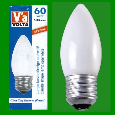 2x 60W Volta Opal Incandescent Filament Dimmable Candle ES E27 Light ...