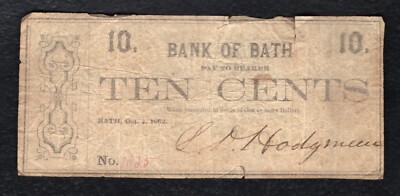 1862 10 TEN CENTS BANK OF BATH GEORGIA OBSOLETE SCRIP NOTE *RARE* | eBay
