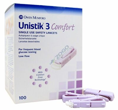 Unistik 3 Comfort Safety Lancets 100's-Diabetic Single use Blood ...