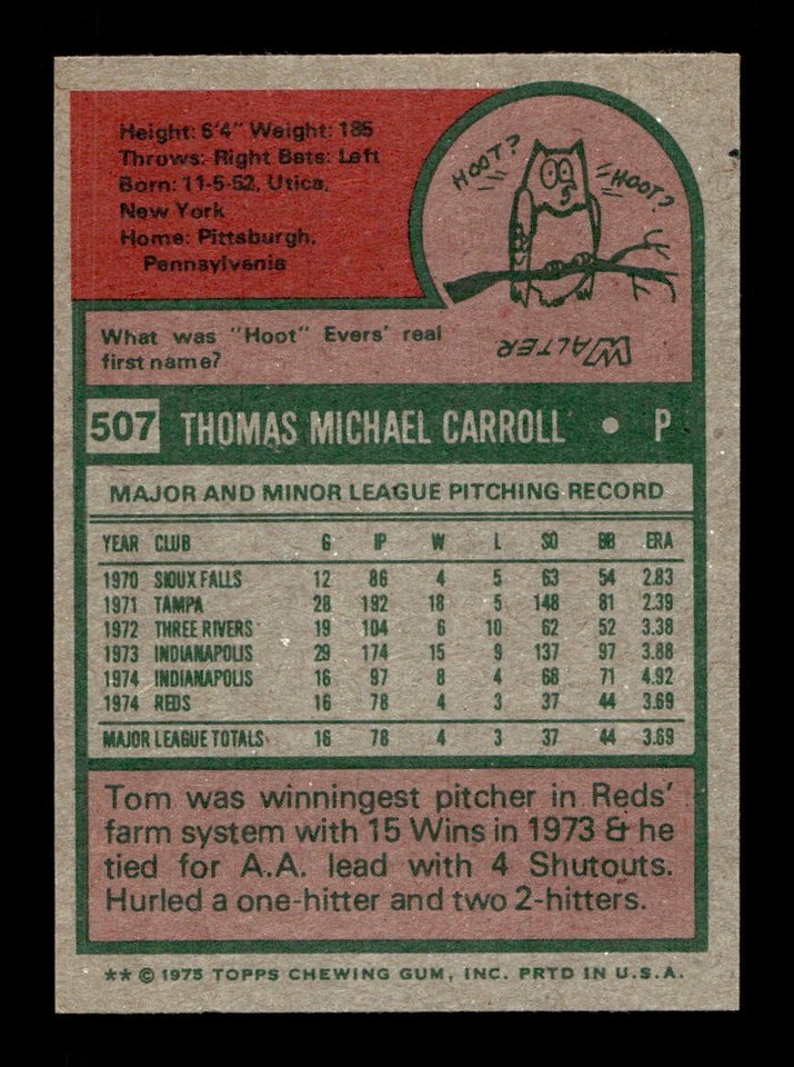 1975 Topps #507 Tom Carroll Reds NEAR MINT *5u | eBay