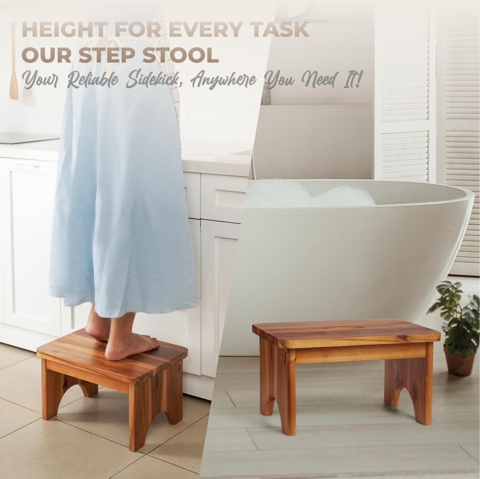 Wooden Step Stool 9'' One Step Stool for Adults Wooden Beside Step ...