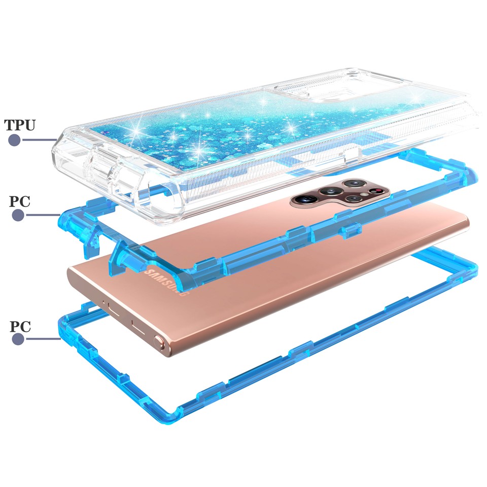 For Samsung S23 Ultra S22 S21 S20 Plus Liquid Glitter Bling Defender ...