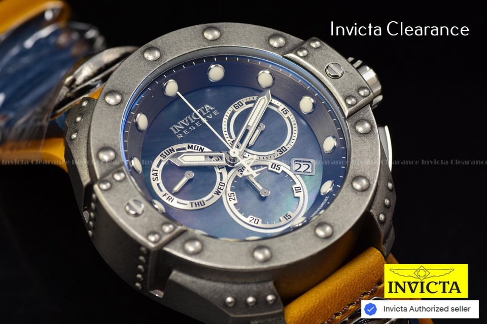 RARE Invicta Mens Reserve 52mm PIRATE SKULL MOP Dial SWISS Brown Tone ...