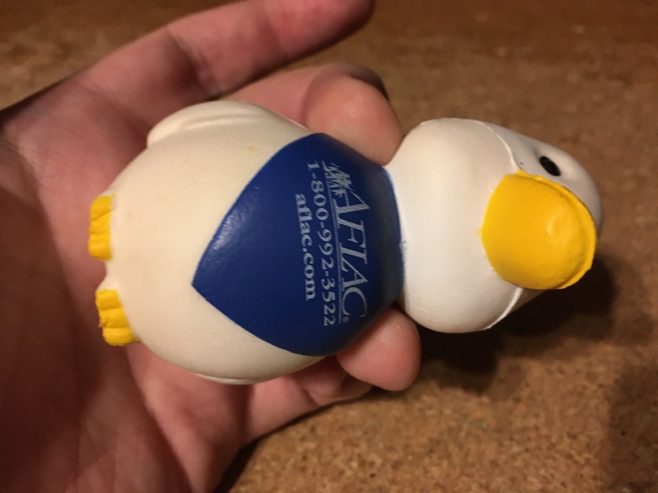 AFLAC DUCK MASCOT 3" FOAM SQUISHY TOY STRESS BALL YELLOW BLUE WHITE ...
