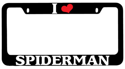 Black Metal License Plate Frame I Heart Spiderman Auto Accessory | eBay