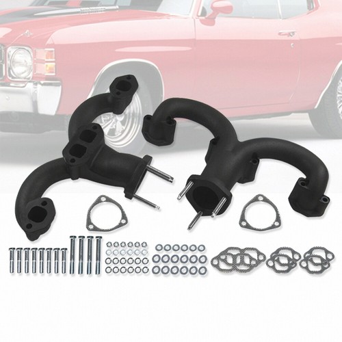 Black Ram Horn Exhaust Manifold Headers Fit Chevy SBC 283 305 327 350 ...