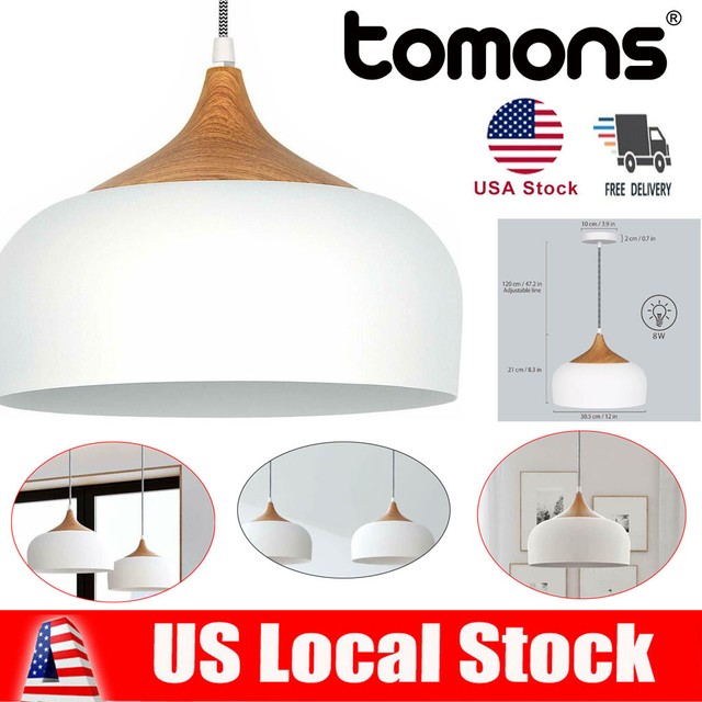Tomons Pendant Light Modern Lantern Lighting With LED Bulb Wood Pattern ...