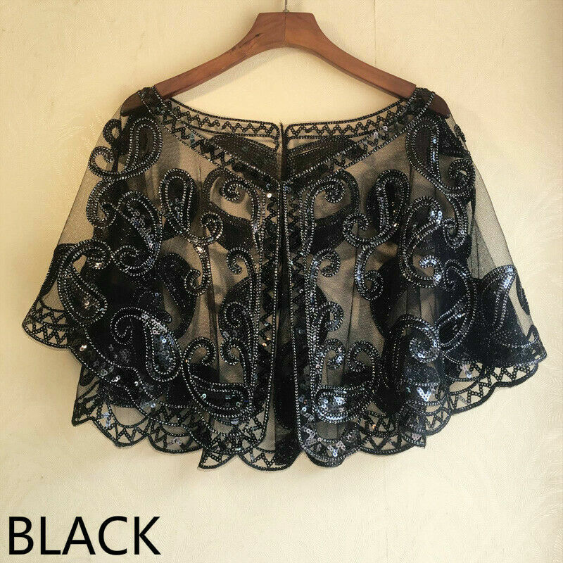 Lady Sequin Mesh Cape Bolero Shawl Wrap Wedding Bride Glitter Banquet ...