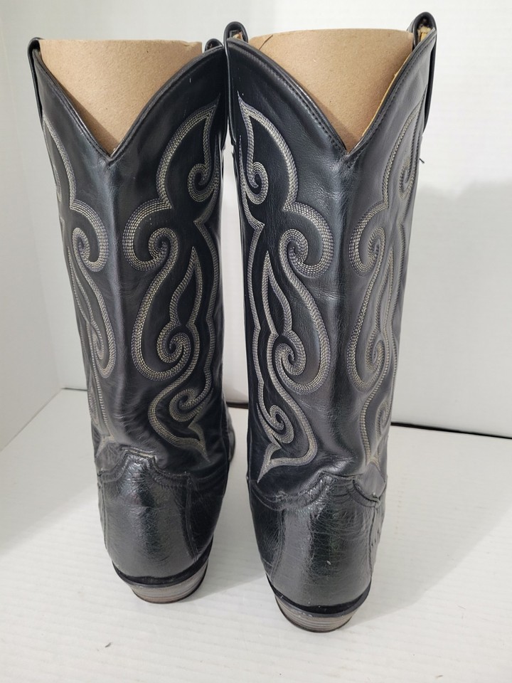 Vintage Tony Lama Wingtip Ostrich Cowboy Boots USA Black Exotic Size 9D ...