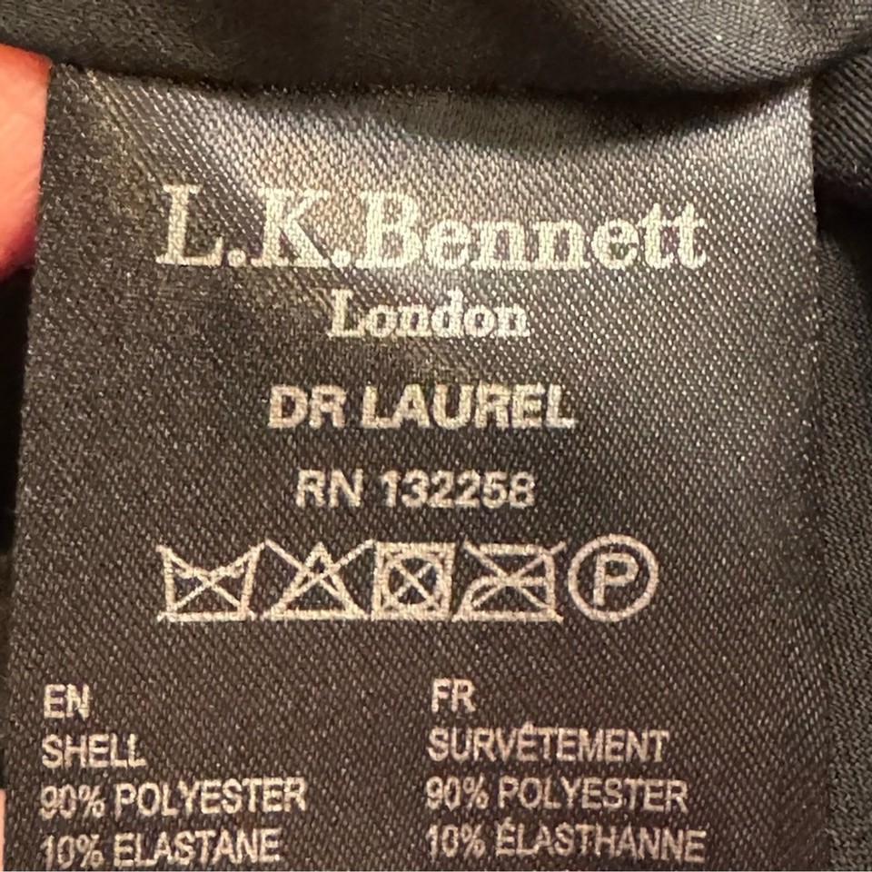 L.K. Bennett Laurel Faux Wrap Dress Black Velvet Long Sleeves Size 14 ...
